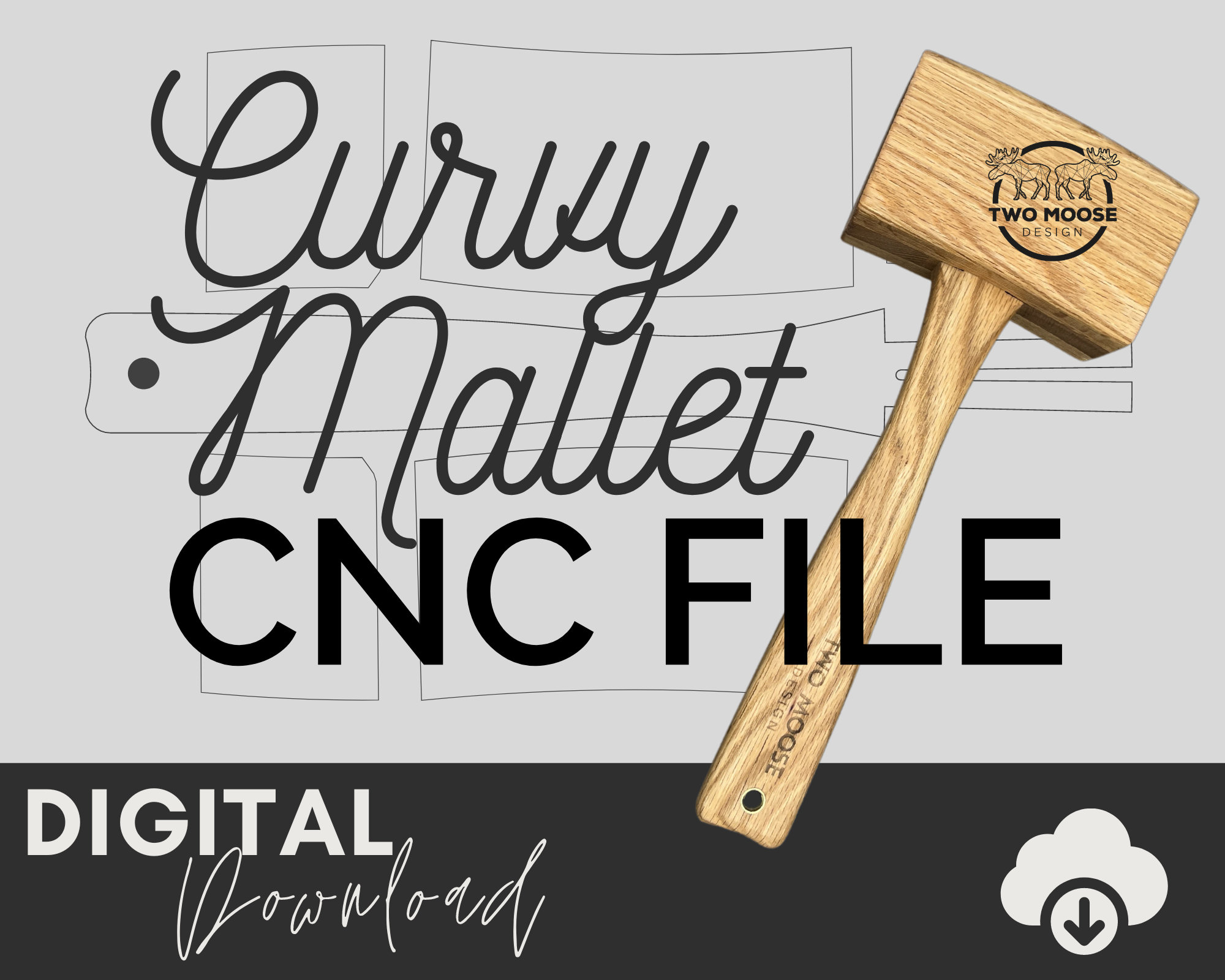 Mallet SVG File the Curvy CNC Mallet Plans Mallet Template .png .dxf .svg .pdf - Etsy