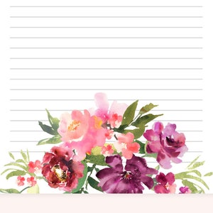 Floral Stationery Printable Stationery Pink Burgundy Lavender Roses ...
