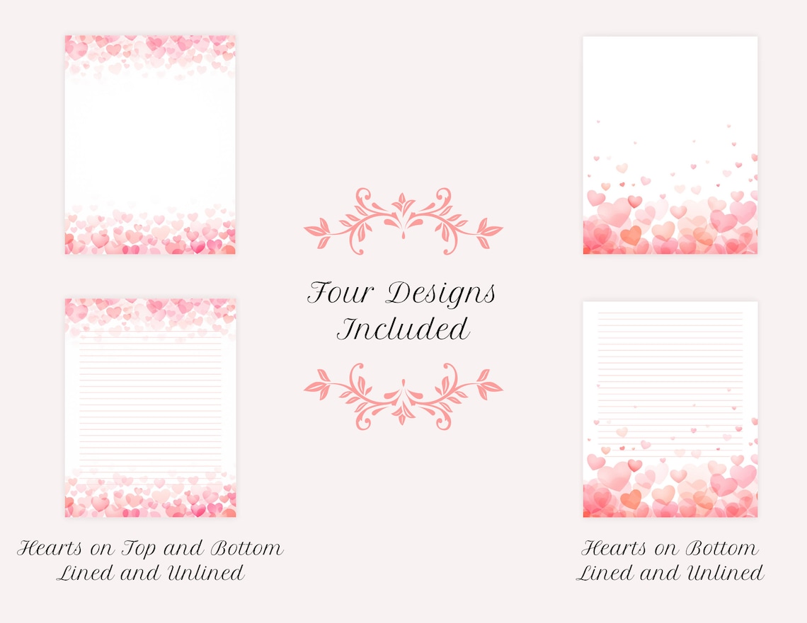 Hearts Stationery - Printable Stationery - Stationery - Valentine's Day ...