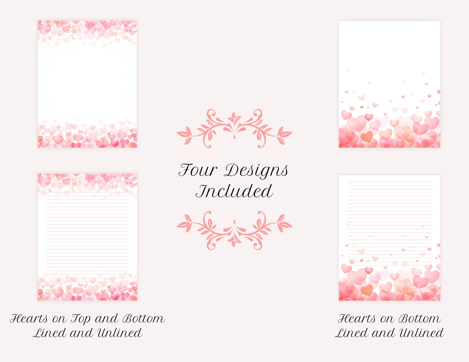 Hearts Stationery - Printable Stationery - Stationery - Valentine's Day ...