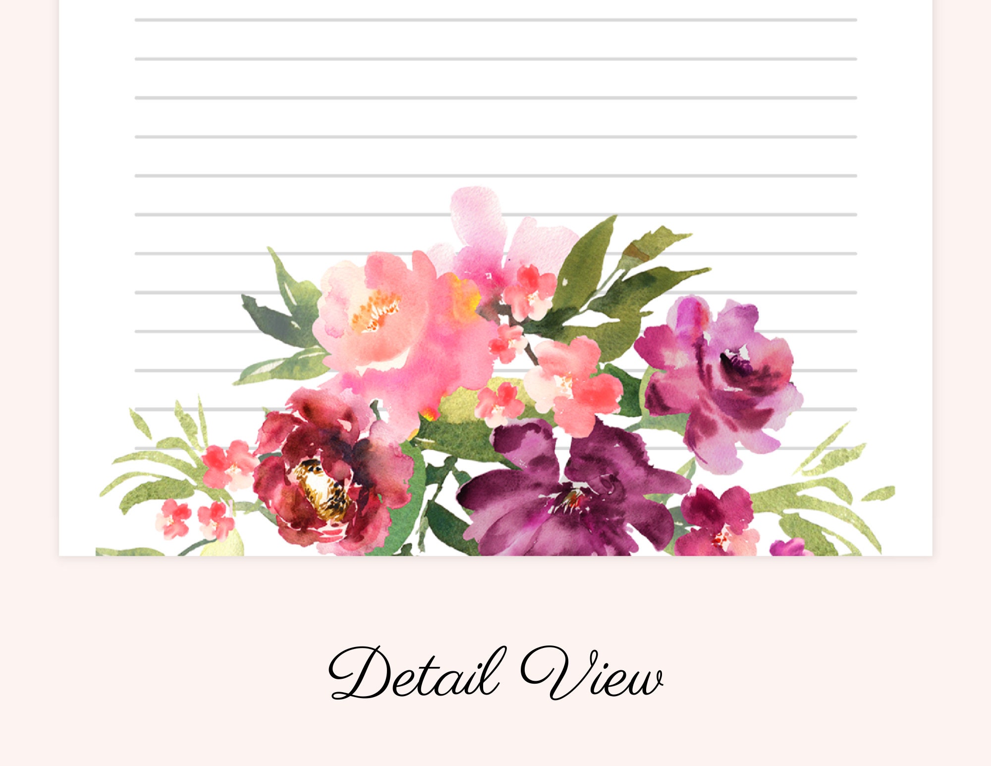 Floral Stationery Printable Stationery Pink Burgundy Lavender Roses ...