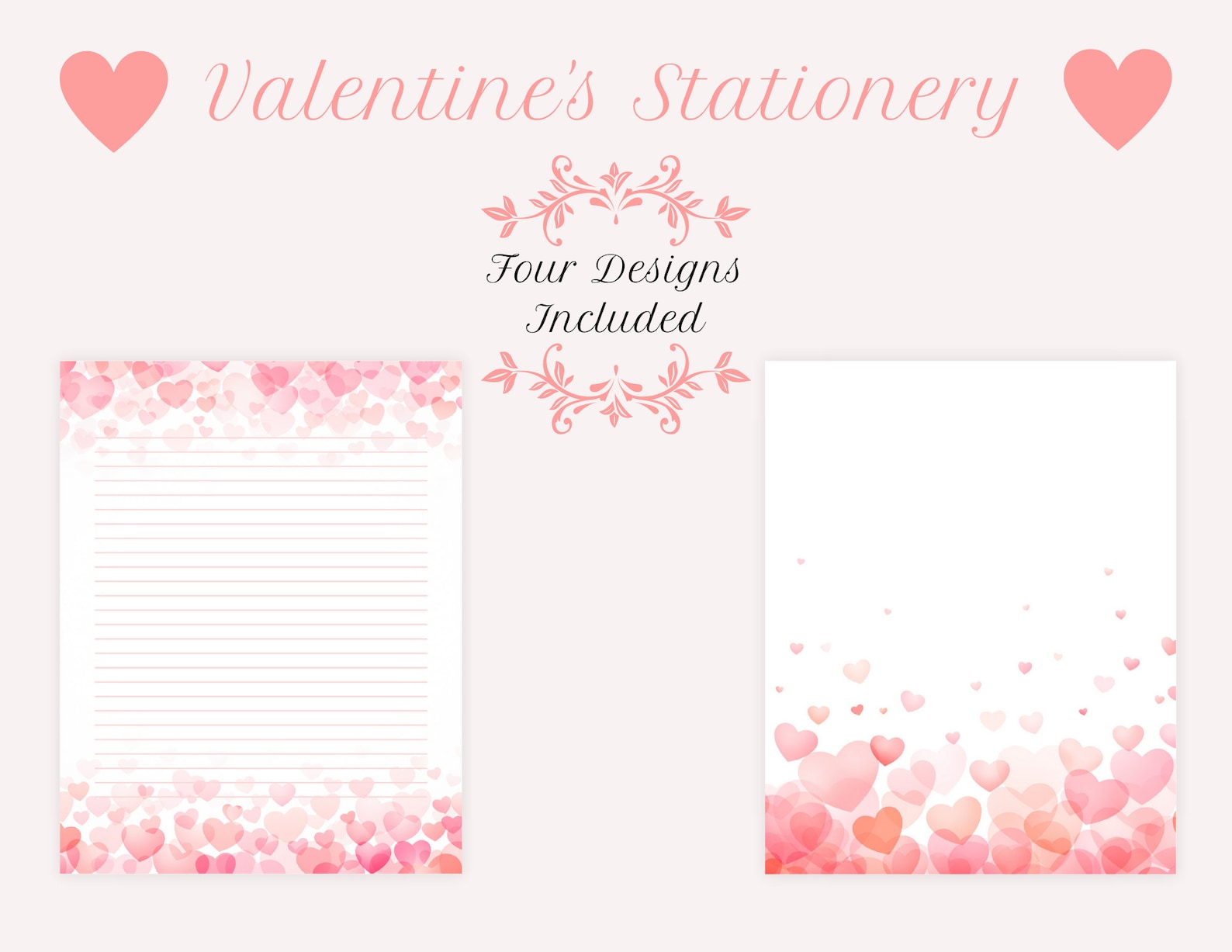 Hearts Stationery - Printable Stationery - Stationery - Valentine's Day ...