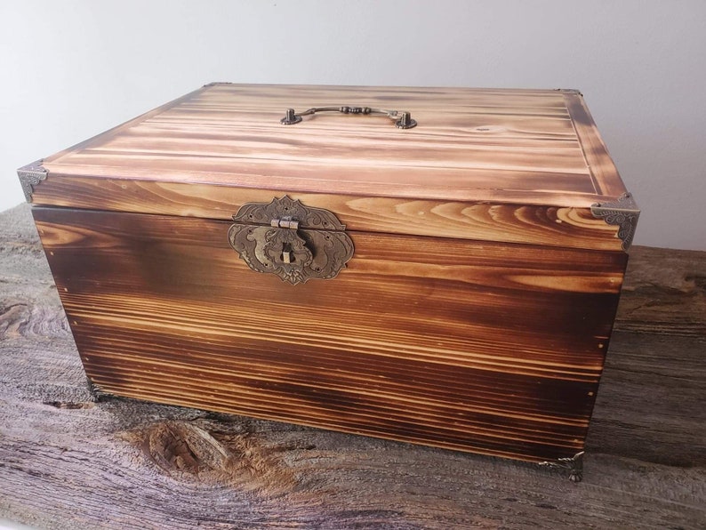 Large Wood Lockbox Storage Box Wooden Storage Box Keepsake - Etsy
