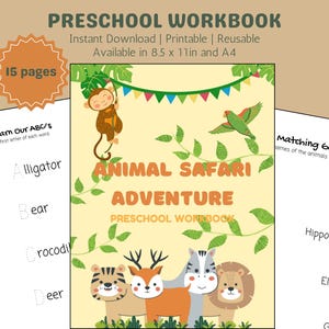 PRINTABLE Animal Safari Adventure Preschool Workbook - Fun ...