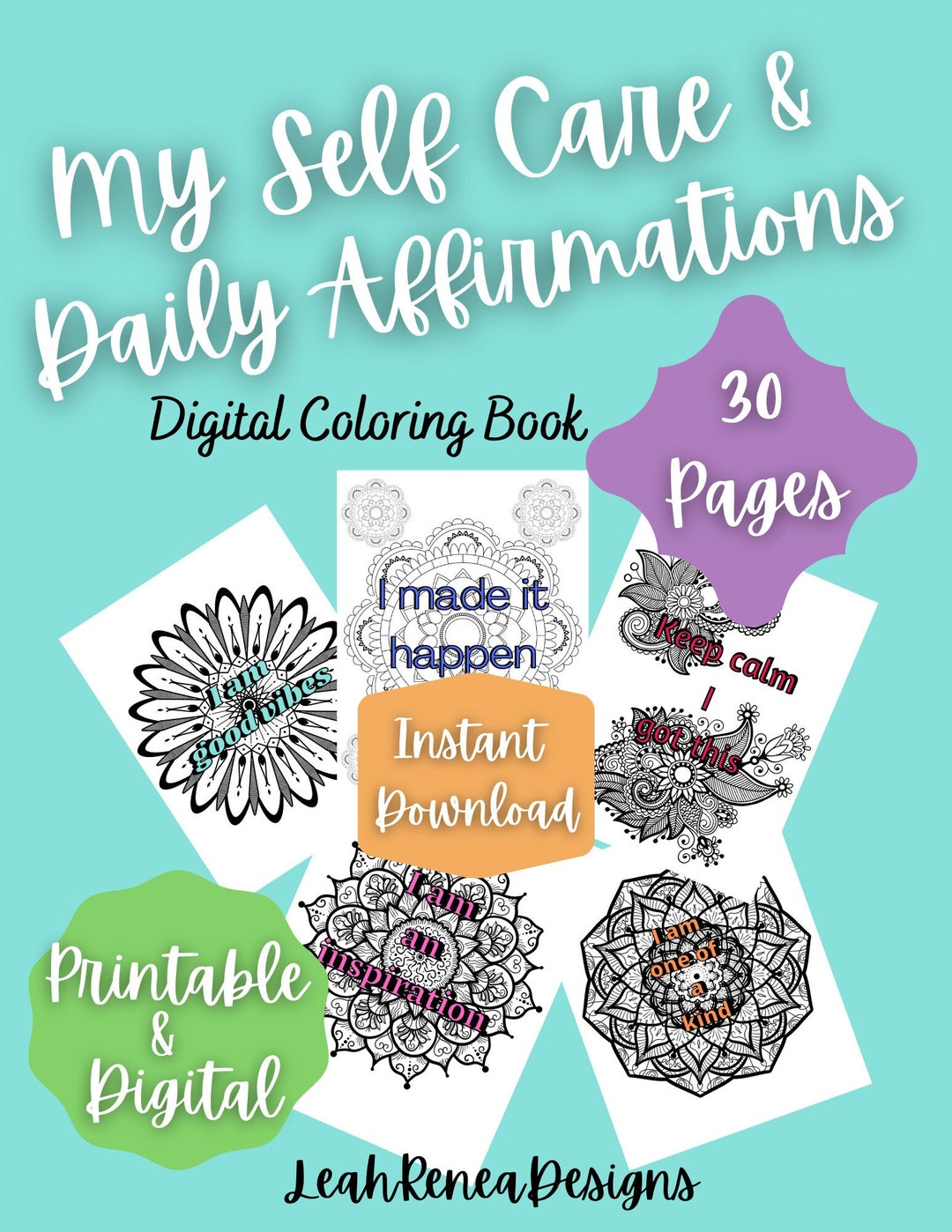 My Self Care and Daily Affirmations Digital Coloring Book/digital ...