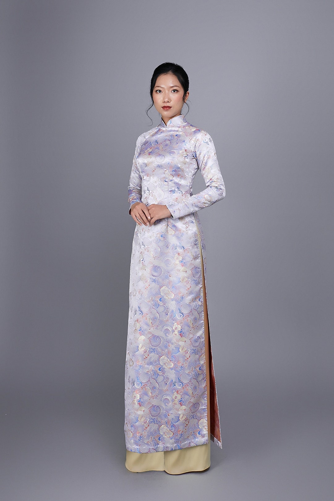 Custom White Brocade Ao Dai With Butterfly Motif - Etsy