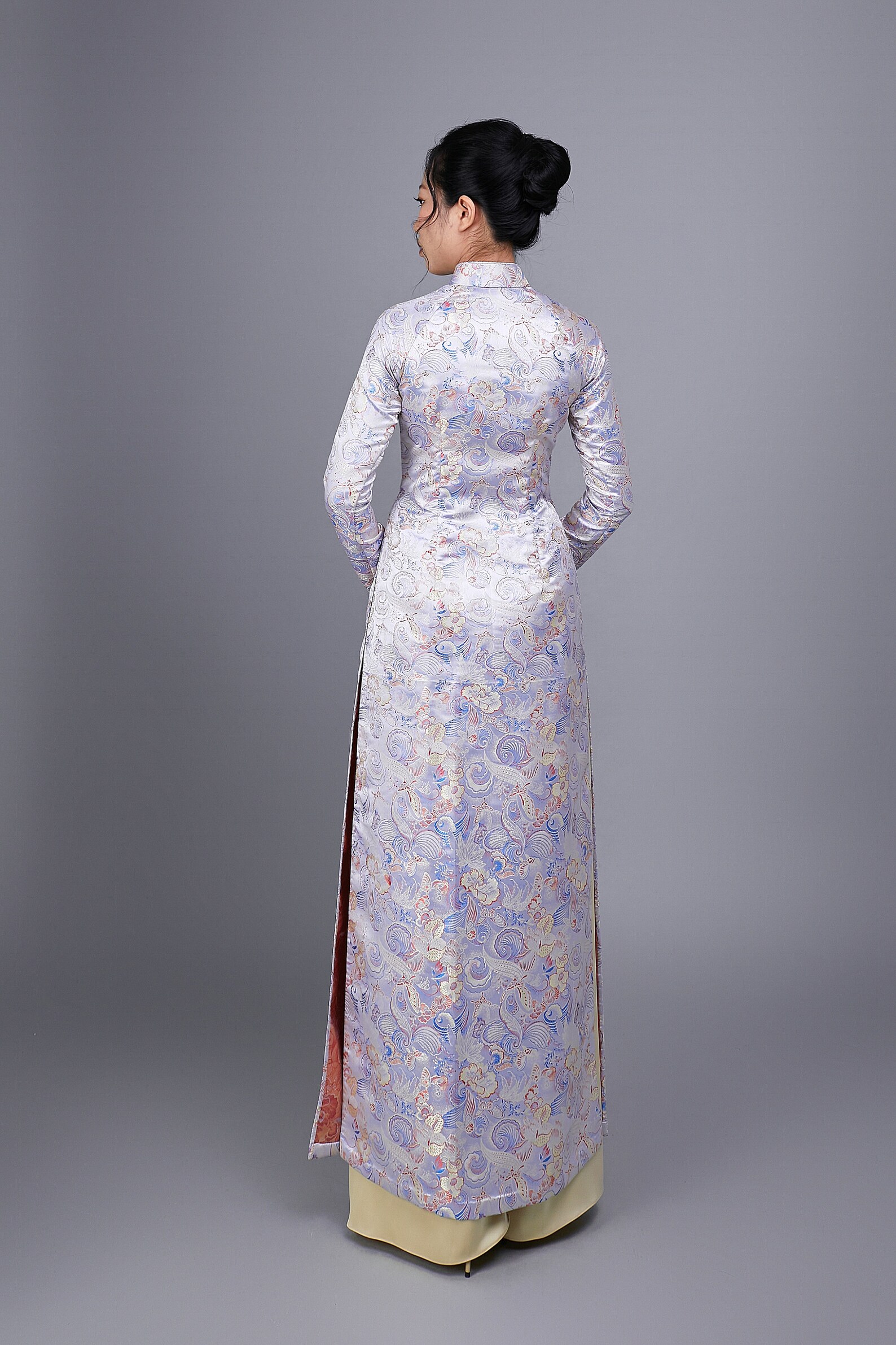 Custom White Brocade Ao Dai With Butterfly Motif - Etsy