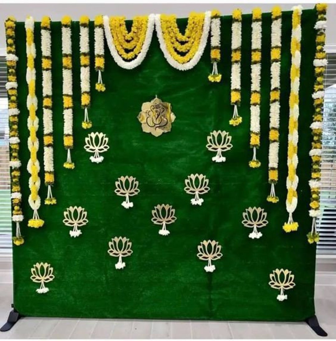 Complete Backdrop Decoration for Mandir / Haldi / Ganpati Decor/ Yellow ...