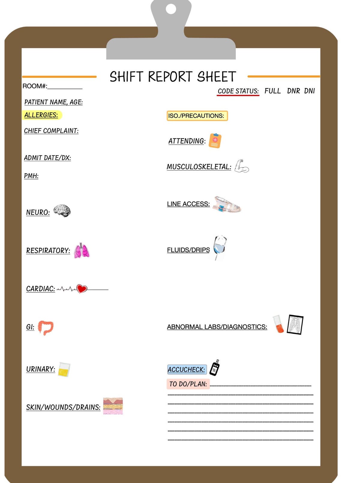 ICU/TELE Nurse Report Sheet - Digital Template, Ideal for ICU, Step ...