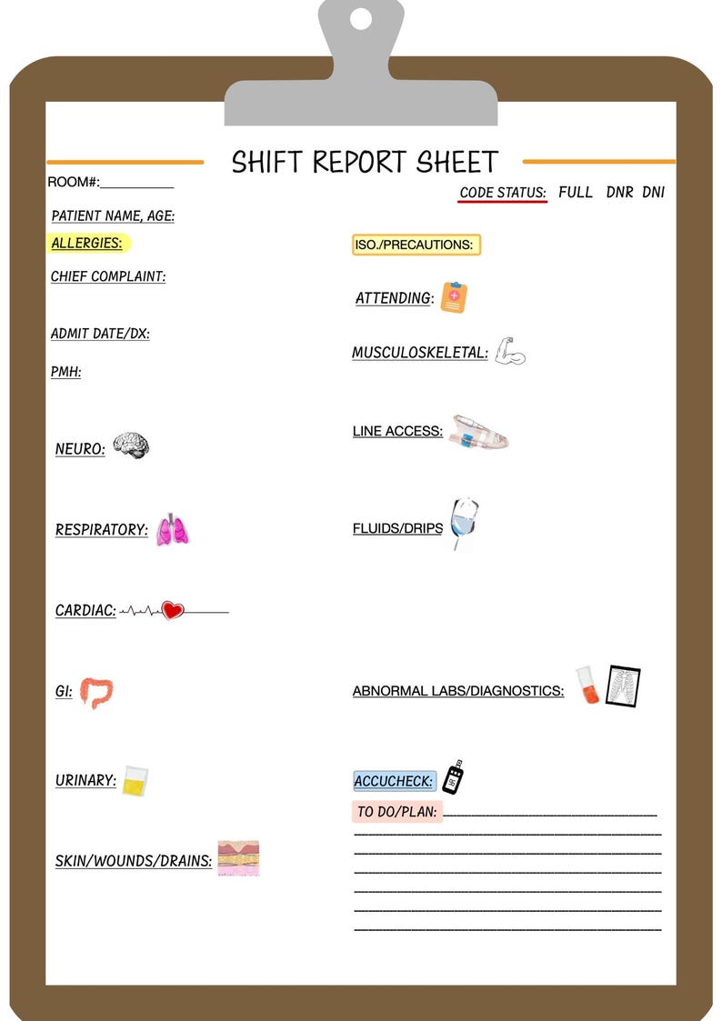 ICU/TELE Nurse Report Sheet - Digital Template, Ideal for ICU, Step ...
