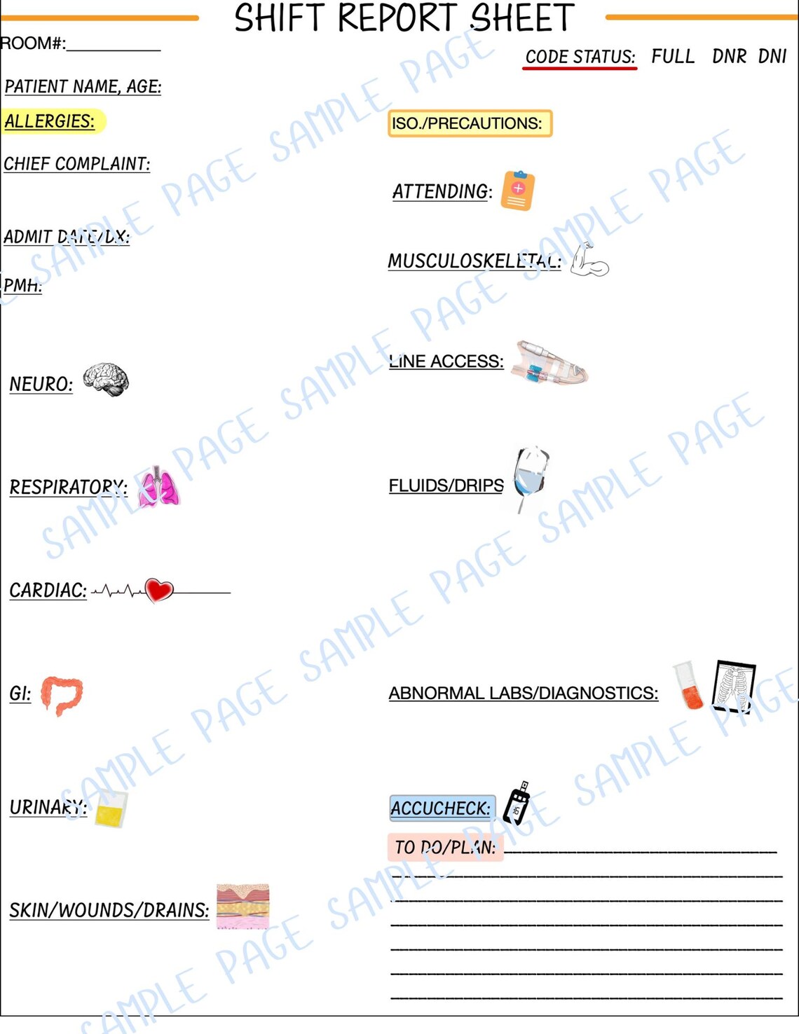 ICU/TELE Nurse Report Sheet - Digital Template, Ideal for ICU, Step ...