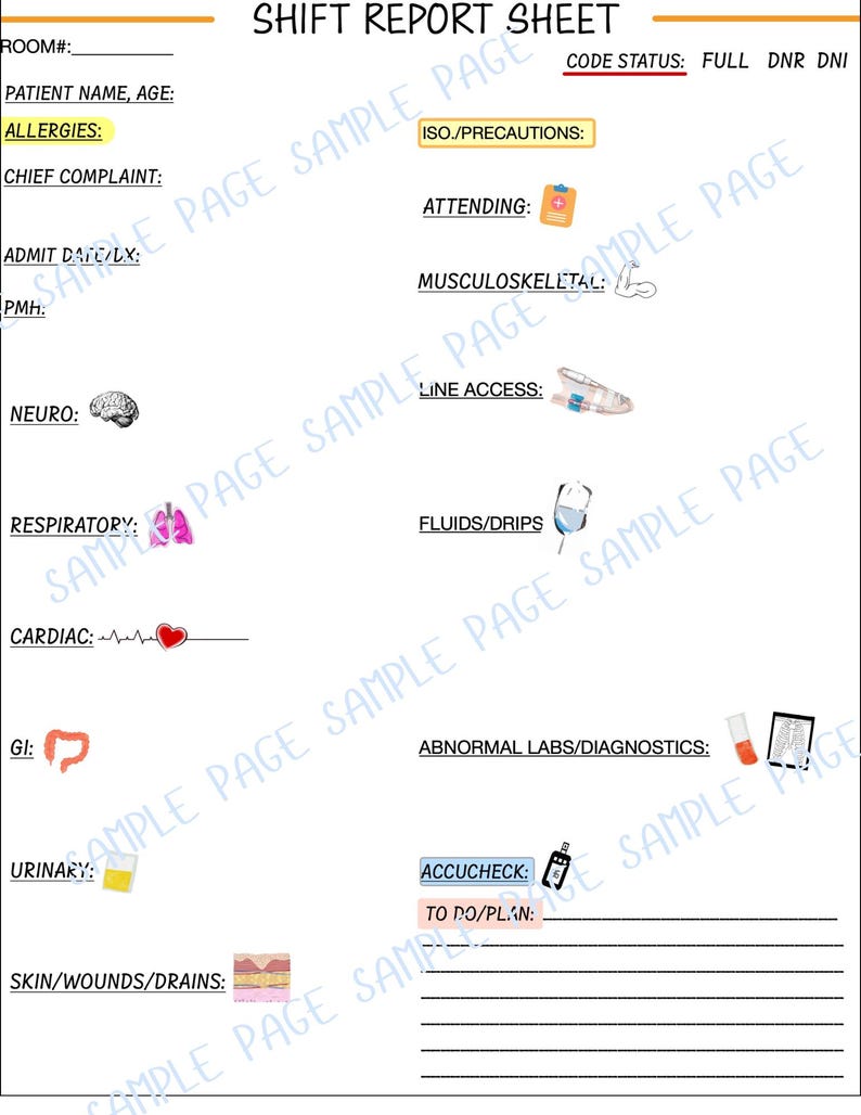 ICU/TELE Nurse Report Sheet - Digital Template, Ideal for ICU, Step ...