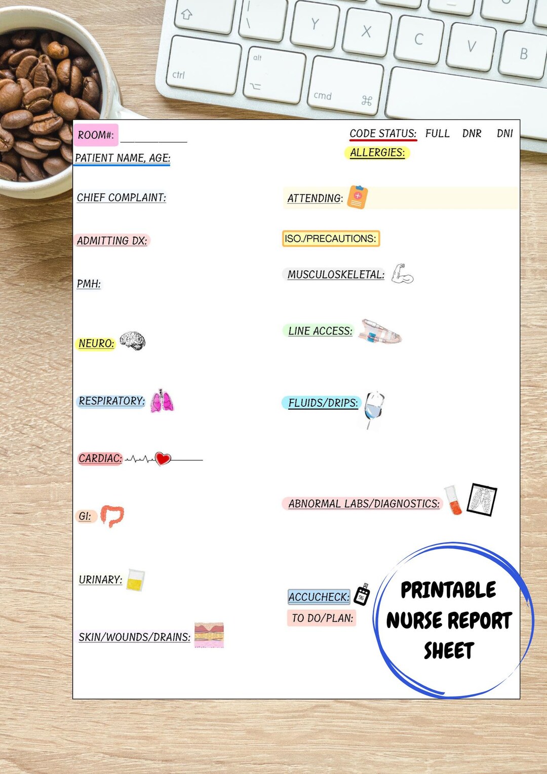 Nurse Report Sheet - Digital Template, Ideal for ICU, Step Down ...