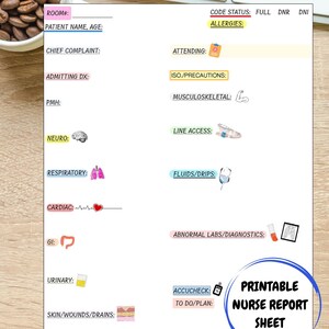 Nurse Report Sheet - Digital Template, Ideal for ICU, Step Down ...