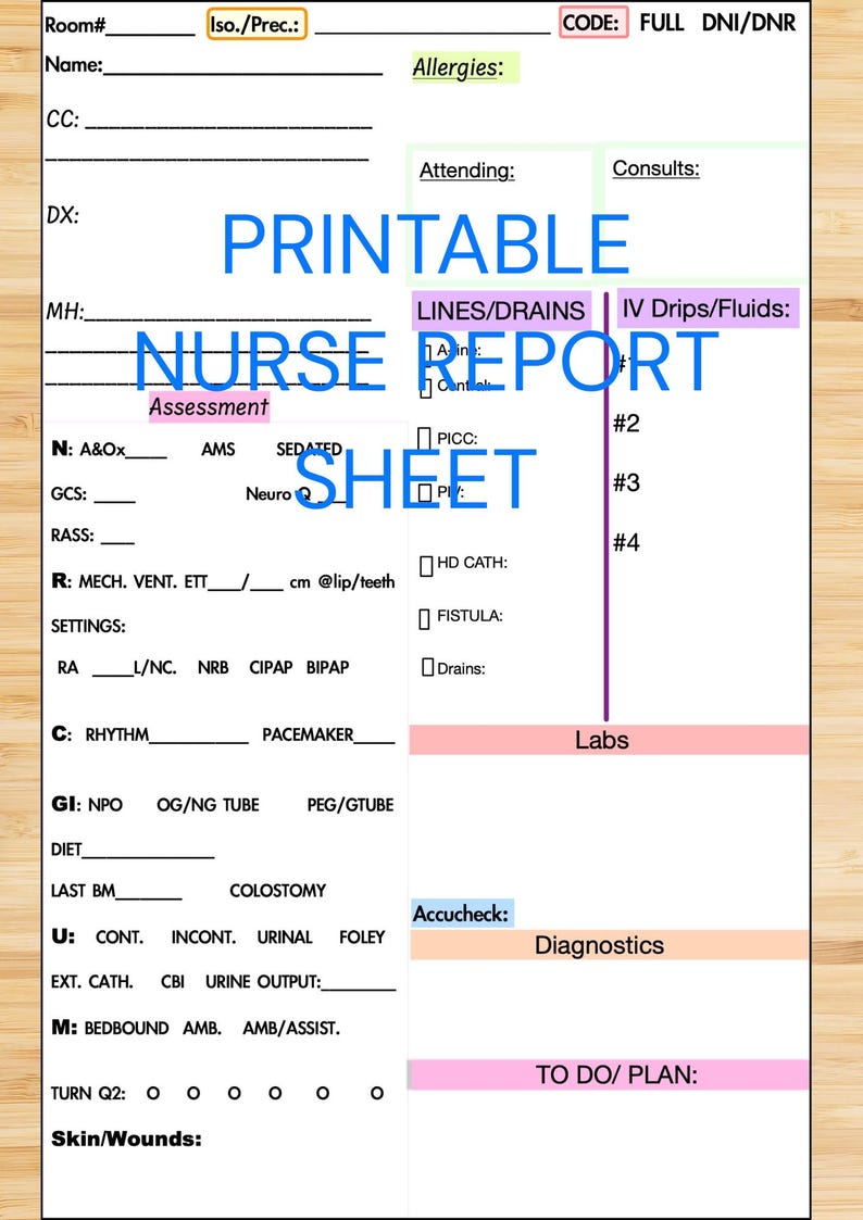Nurse Report Sheet Detailed Assessment Nurse Handoff Report Sheet - Etsy
