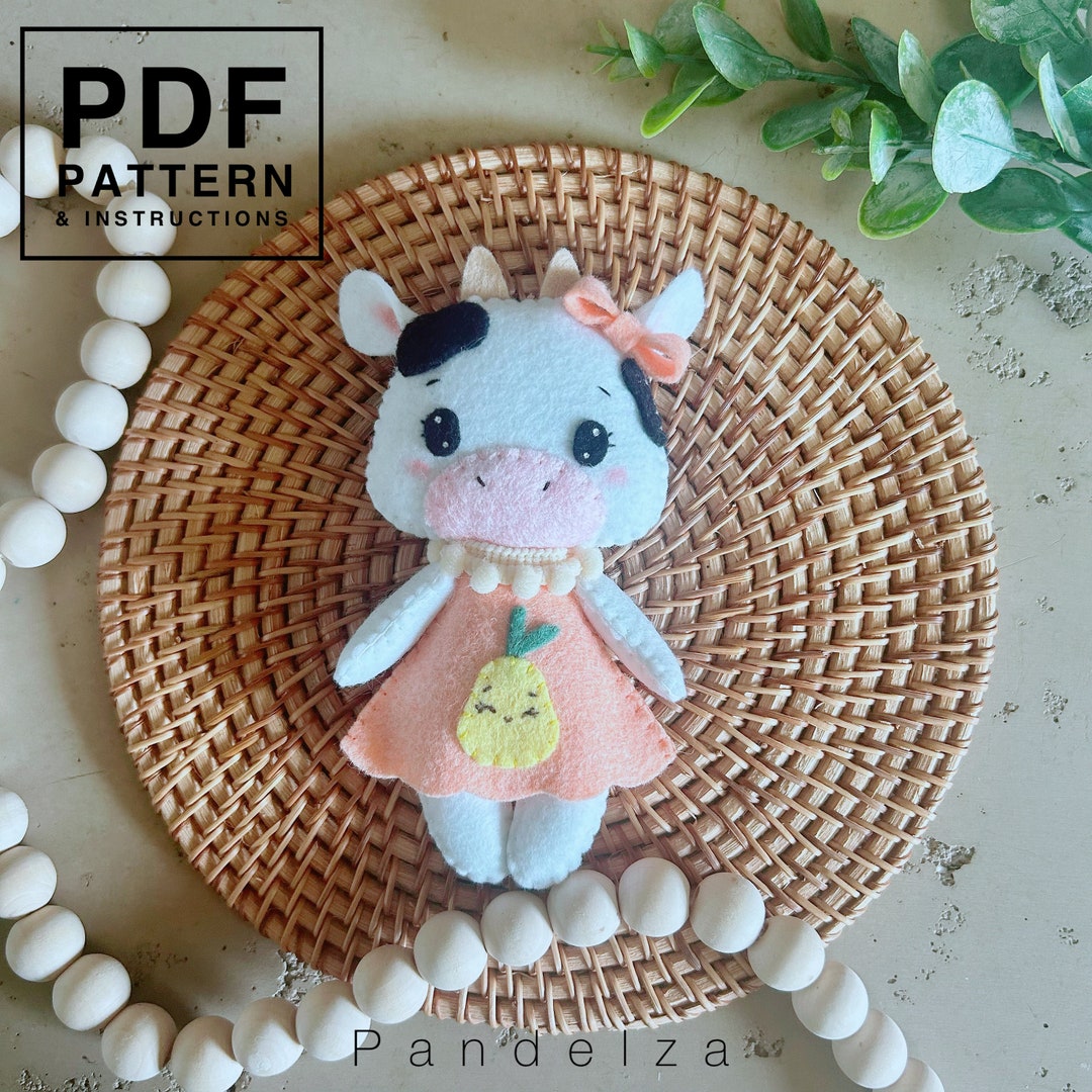 Cow Felt Doll PDF Pattern. DIY Felt Toys Doll Plushie/ Baby Mobile/ Nursery/ Ornament. Hand ...