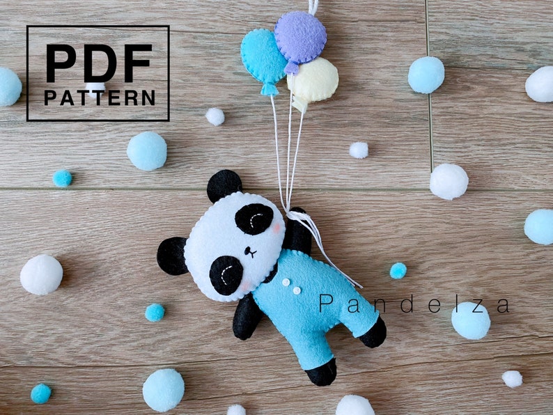 Panda With Balloons Felt PDF Pattern. Hand Sewing and Tutorial - Etsy