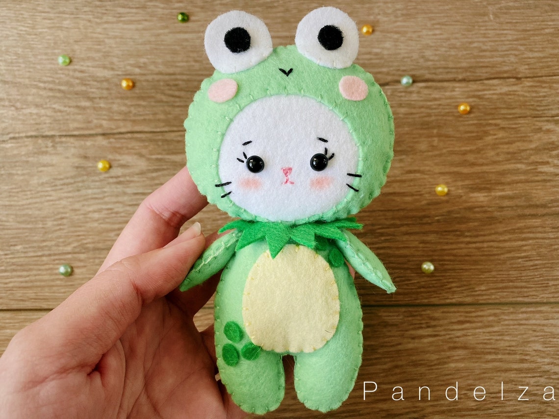 Cat Wearing Frog Costume Felt PDF Pattern. Easy Doll Cat - Etsy