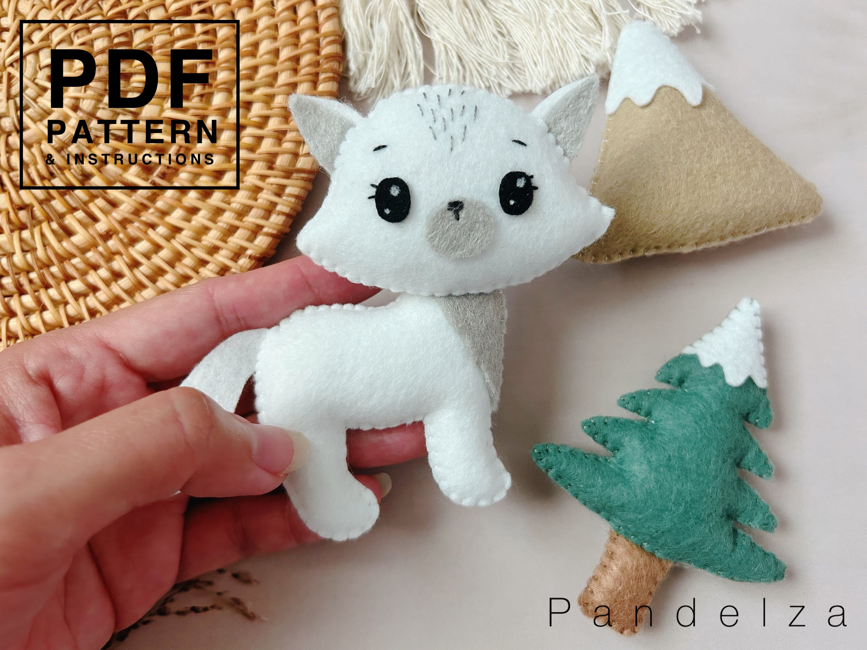 Arctic Fox , Tree, Mountain Felt Pattern. Easy Hand Sewing Arctic ...