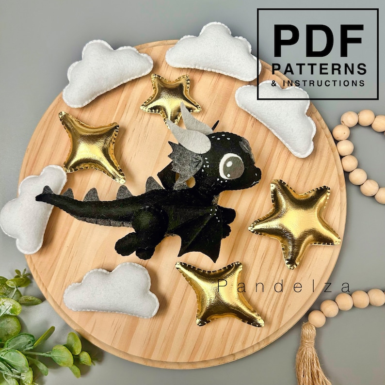 Felt Dragon Sewing Pattern, Star, Cloud Mobile (PDF Pattern) - Etsy