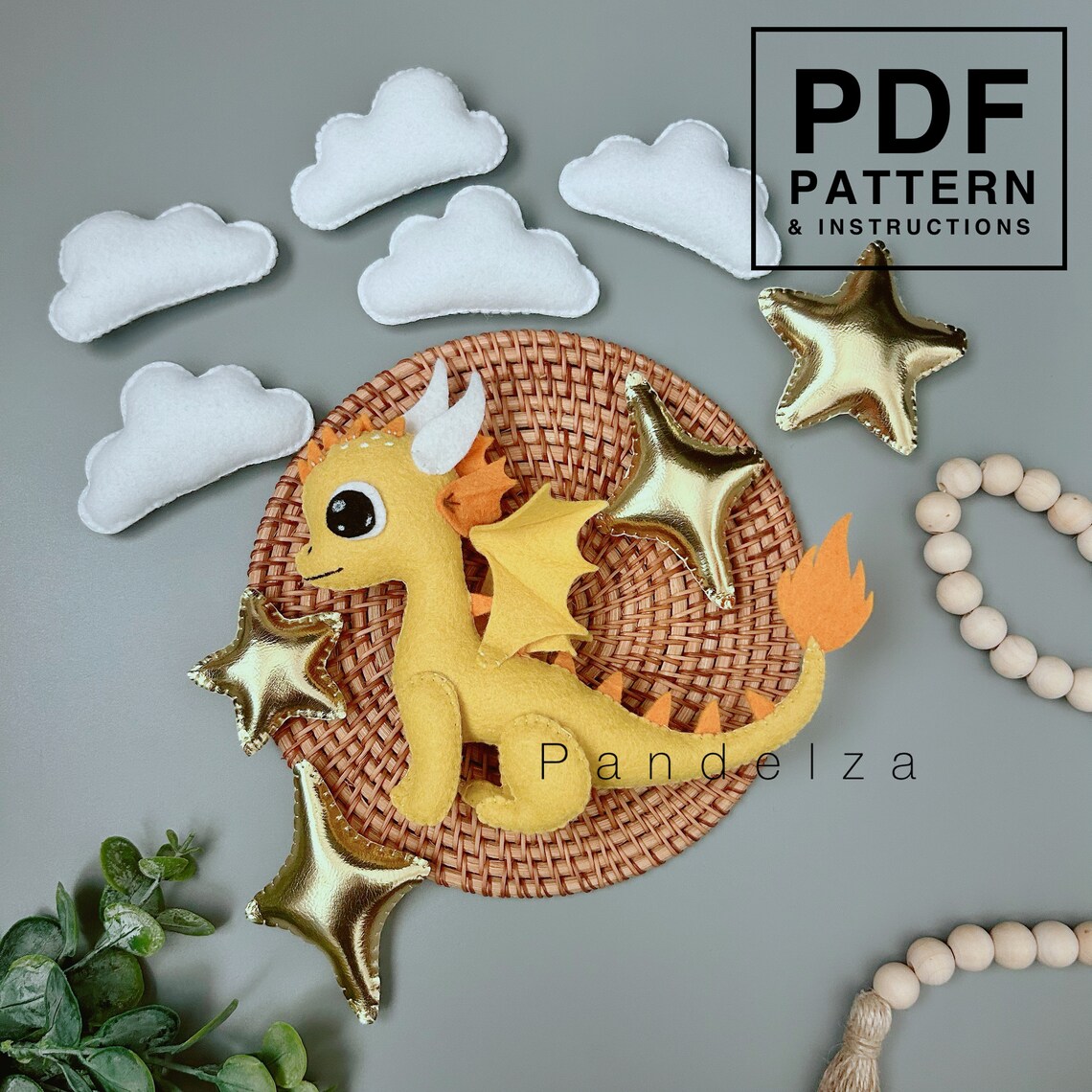 Felt Dragon Sewing Pattern, Star, Cloud Mobile (PDF Pattern) - Etsy