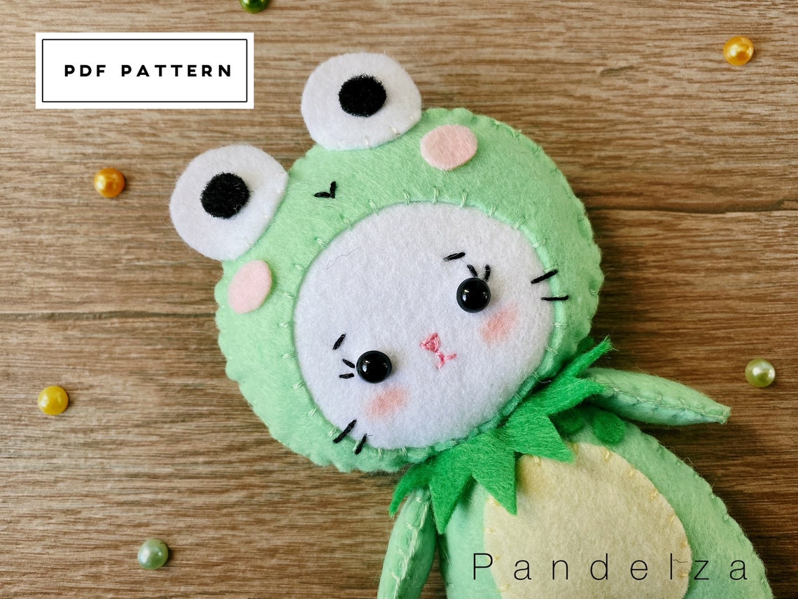Cat Wearing Frog Costume Felt PDF Pattern. Easy Doll Cat - Etsy