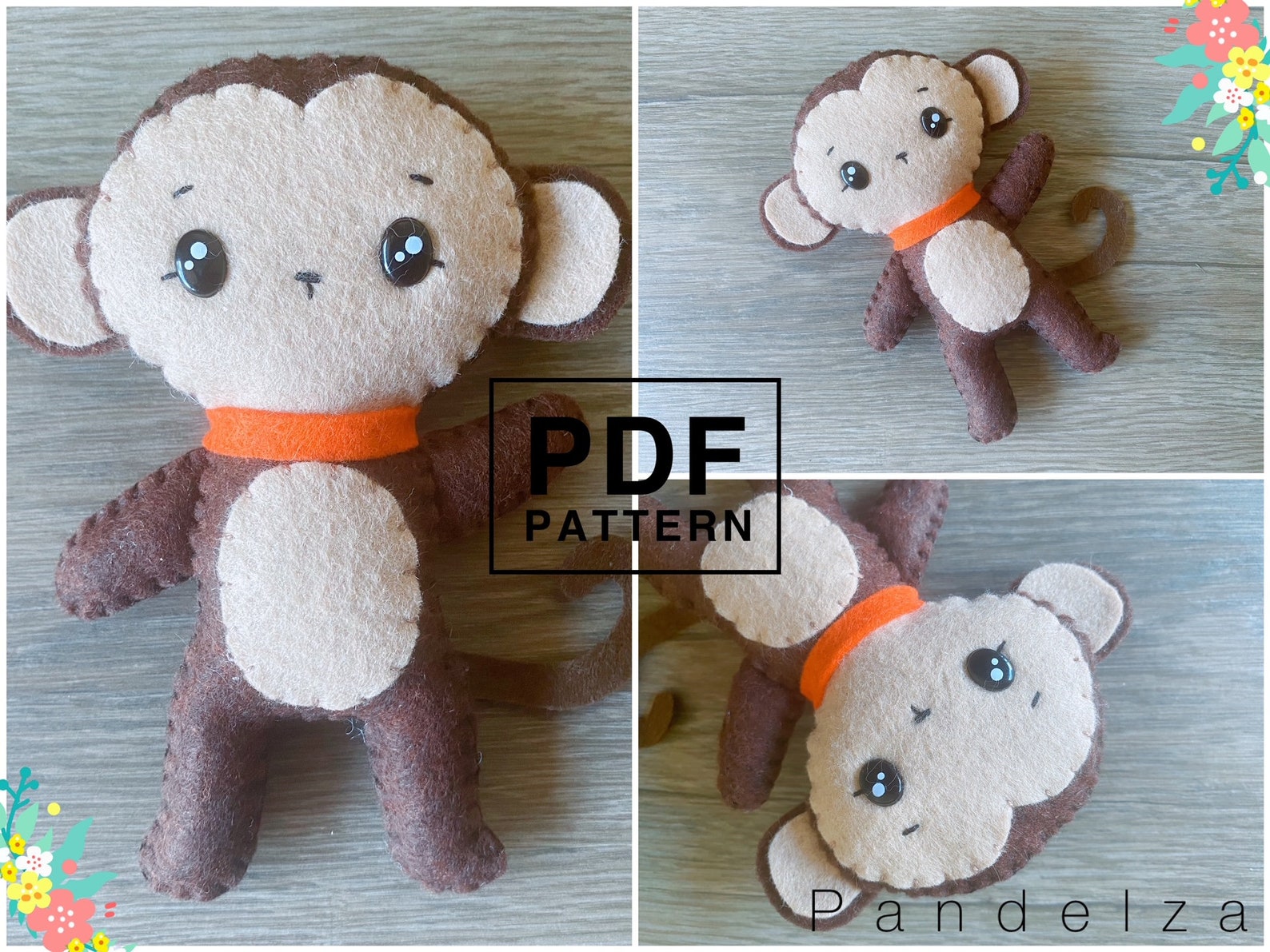 Monkey Felt PDF Pattern. Easy Hand Sewing Pattern. Jungle - Etsy