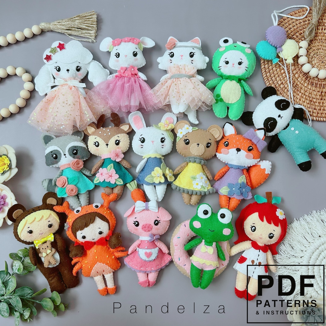 Felt Doll Sewing Patterns Bundle Set of 15 (PDF). Stuffed Animal ...