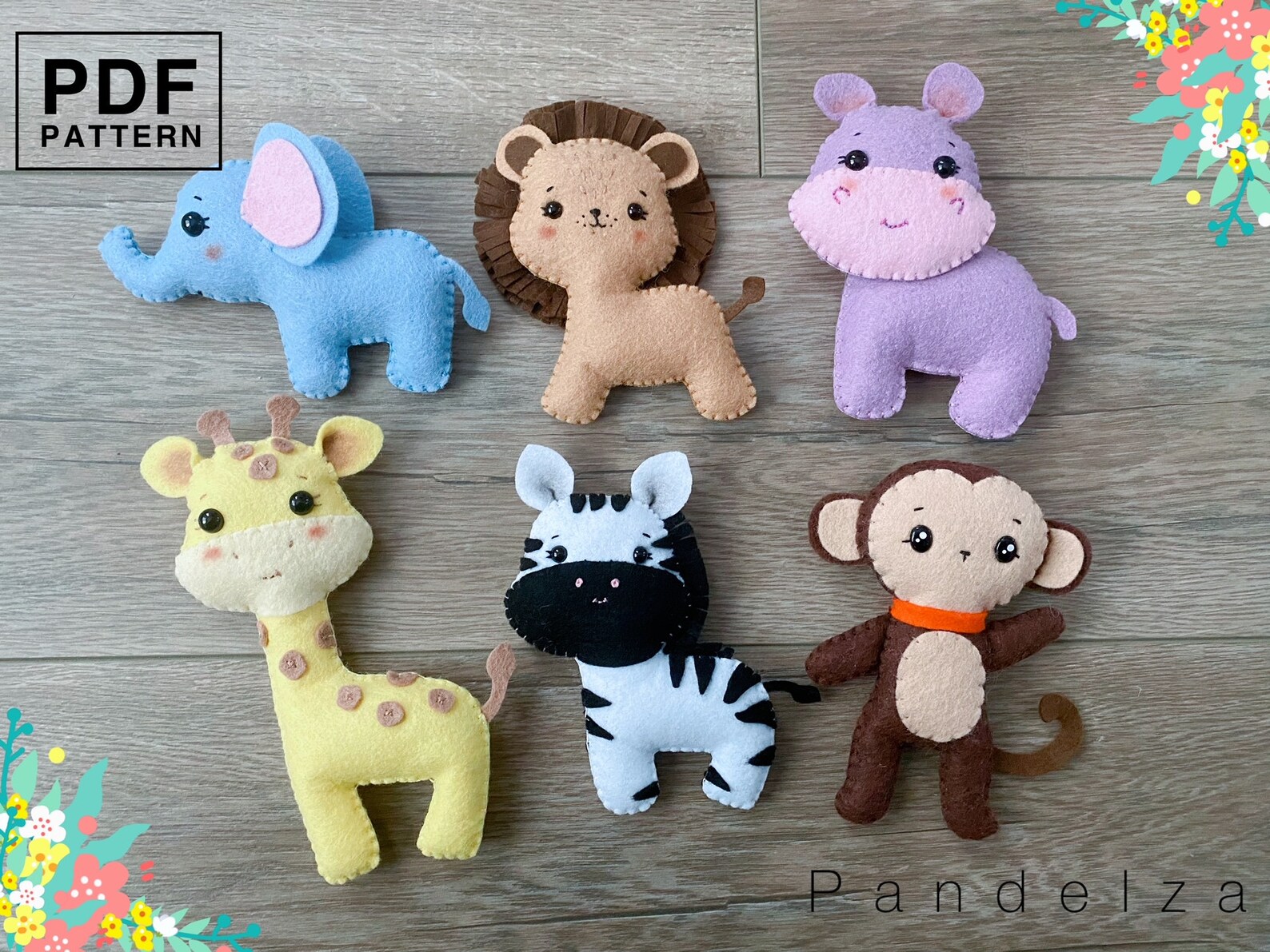 Jungle Animals Set Felt PDF Pattern. DIY Hand Sewing Felt - Etsy