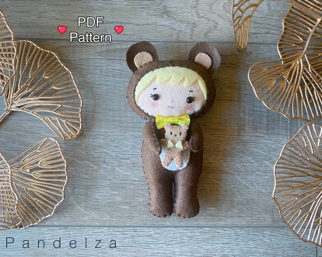 Teddy Bear Doll Felt PDF Pattern. Easy Sewing Pattern With Tutorial ...