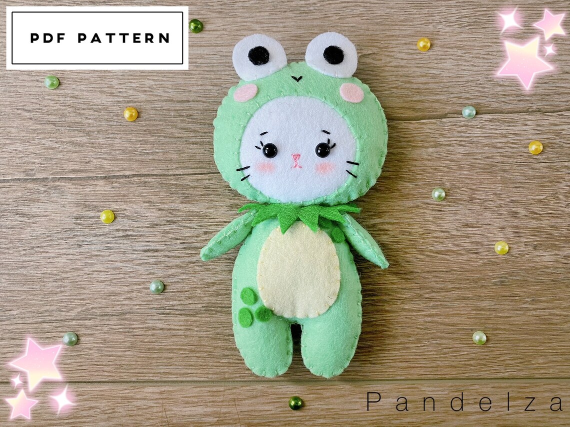 Cat Wearing Frog Costume Felt PDF Pattern. Easy Doll Cat - Etsy