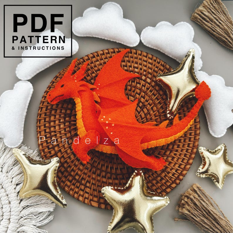 Dragon Felt Set Sewing PDF Pattern. Dragon, Star, Cloud. Felt Stuffed ...