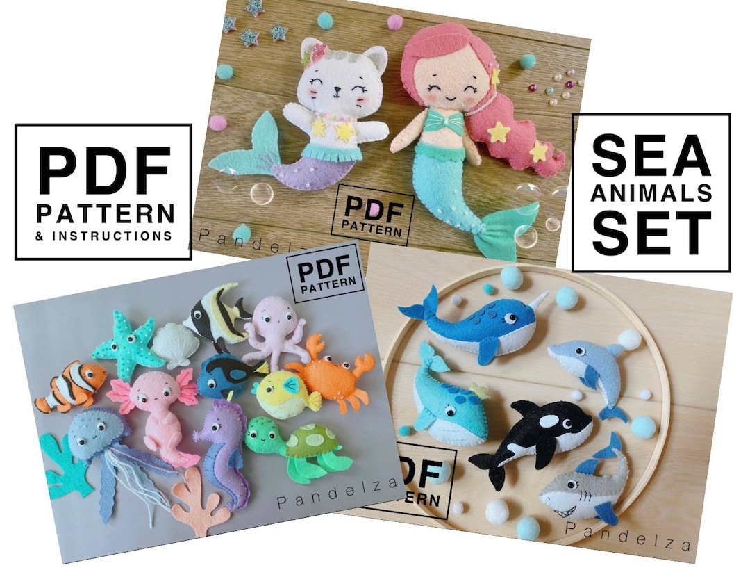 PDF Patterns Sea Animals Whole Set. Easy Hand Sewing Felt Toy. Great ...