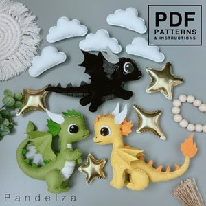 Felt Dragon Set Sewing Pattern. Felt Animal Patterns. Plush Animal ...