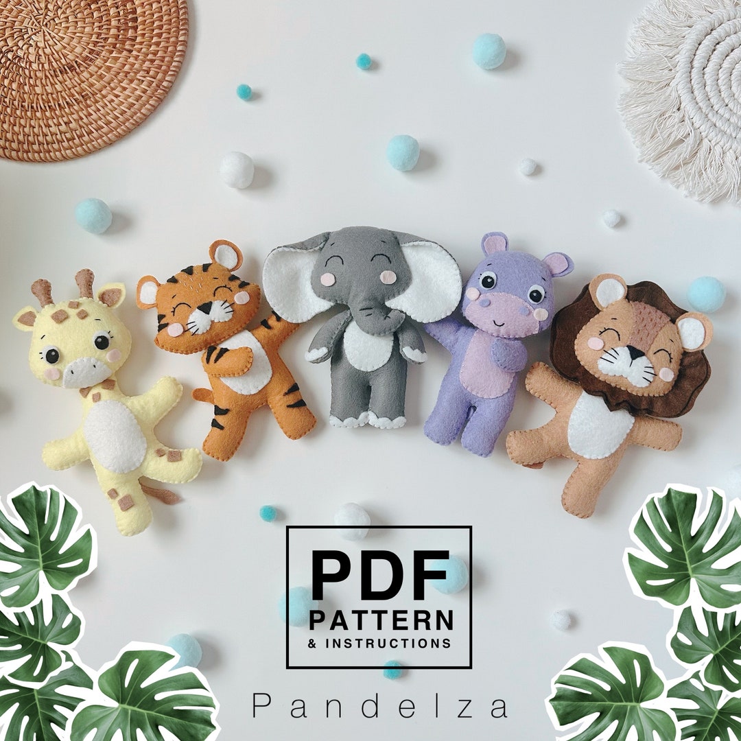 Jungle Animals Felt Sewing Pattern: DIY Plush Toy Ornaments (PDF ...