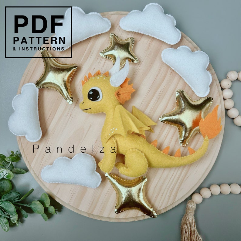 Felt Dragon Sewing Pattern, Star, Cloud Mobile (PDF Pattern) - Etsy