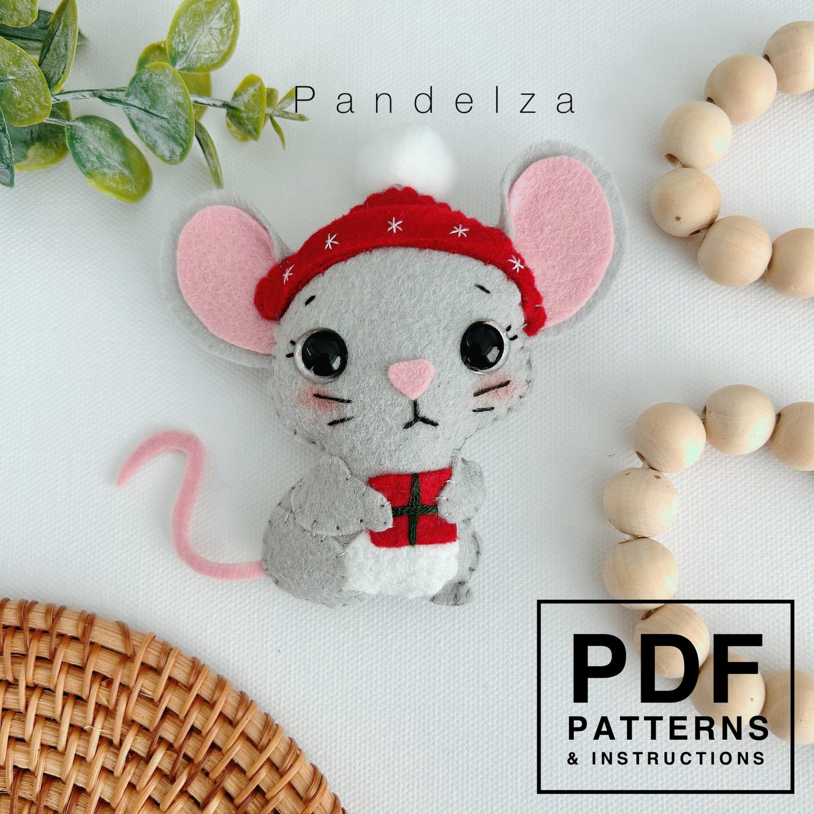 Christmas Mouse Felt Pattern (PDF Download). Hand Sewing Pattern. Cute ...