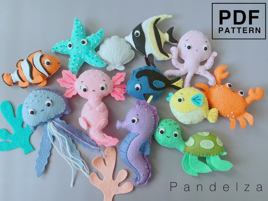 Sea Animals Felt Ornament PDF Pattern, DIY Nursery Mobile (set of 12 ...