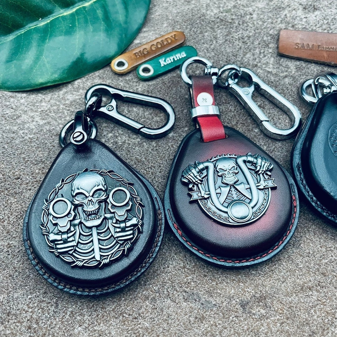 Custom Key Fob Cover Case Leather Harley Keychain Remote Holder ...