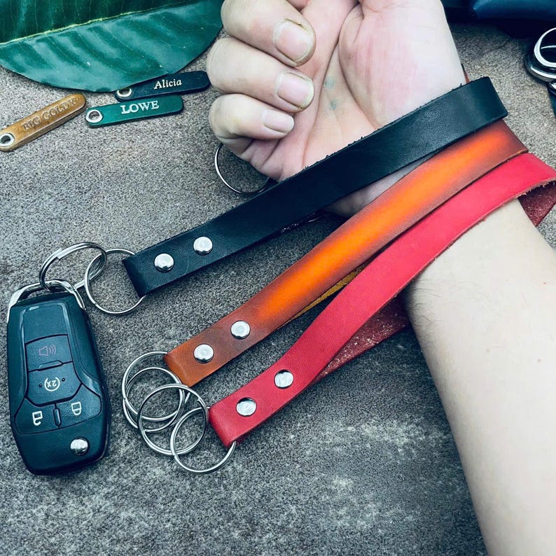 Personalised Wristlet Long Keychain Lanyard Strap Leather Keyring ...
