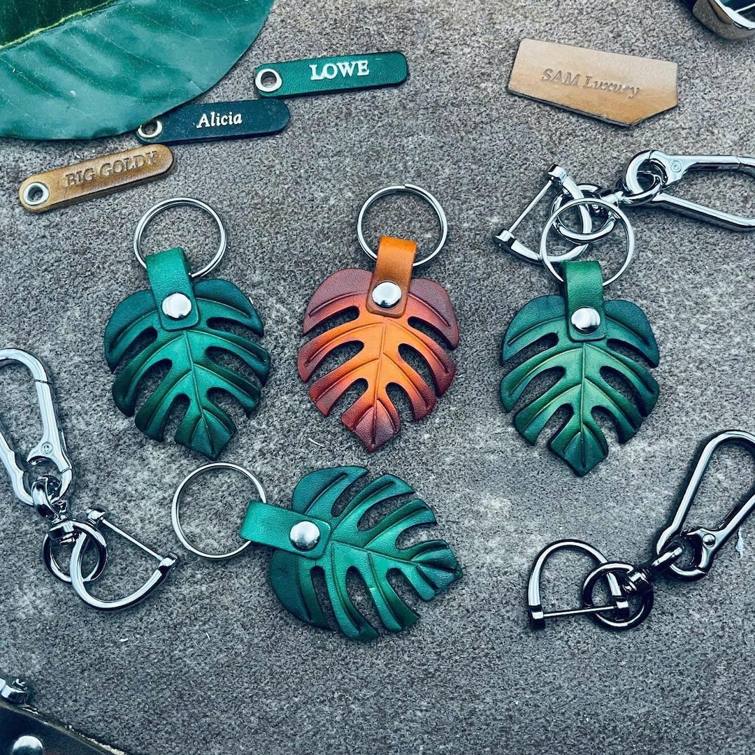 Monstera Leaf Keychain Leather Accessories Hook Key Fob Bag Wallet ...