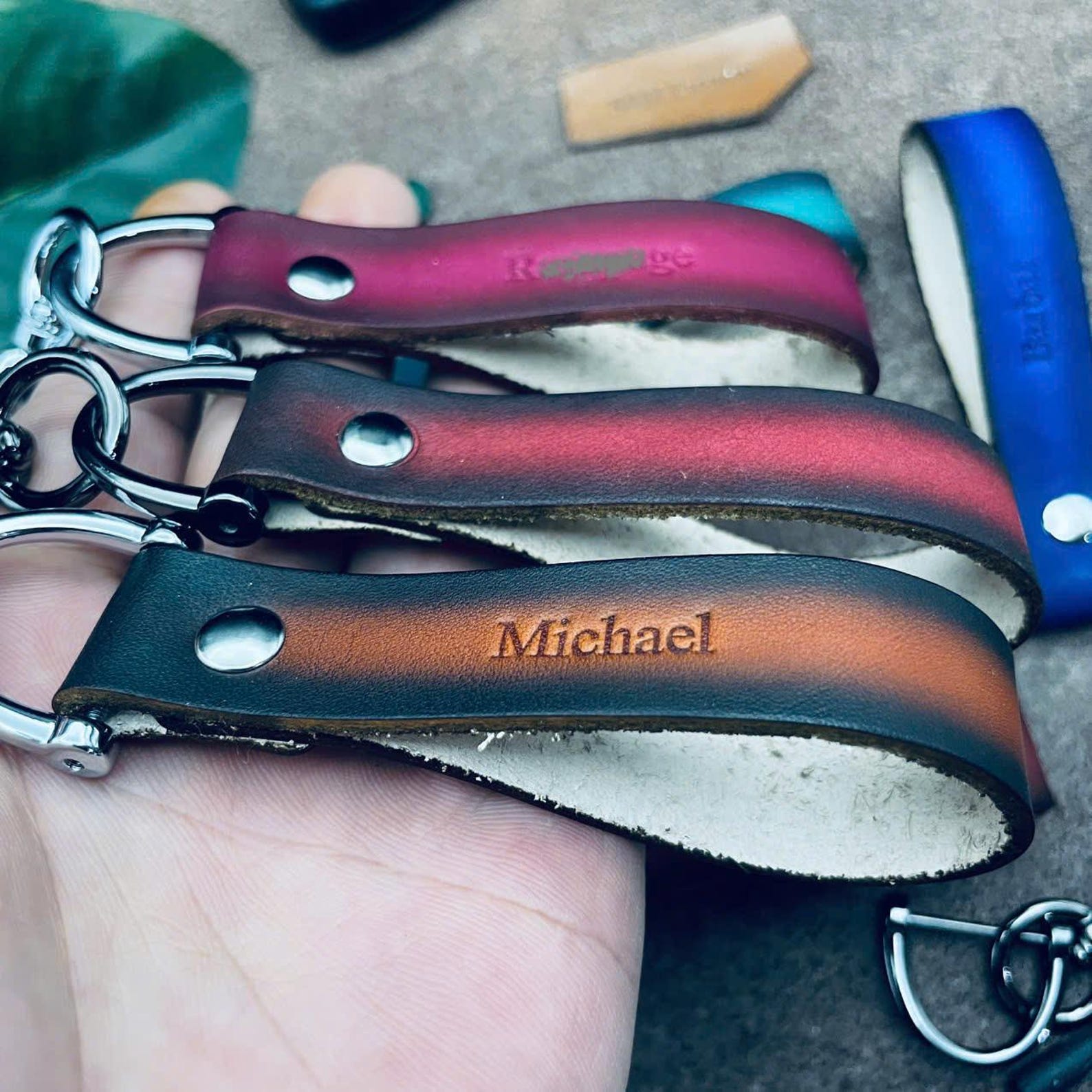 Personalised Wristlet Long Keychain Lanyard Strap Leather Keyring ...