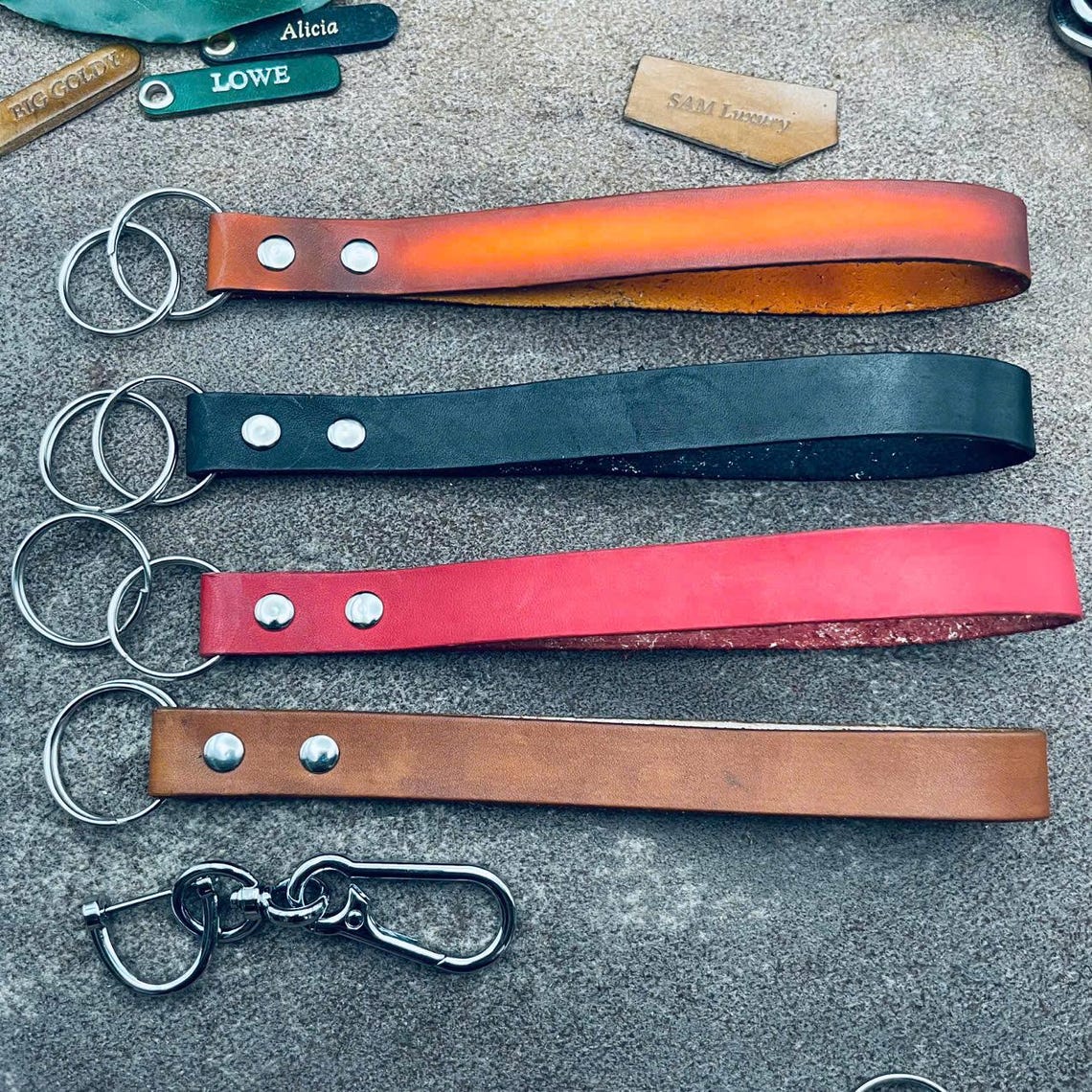 Personalised Wristlet Long Keychain Lanyard Strap Leather Keyring ...