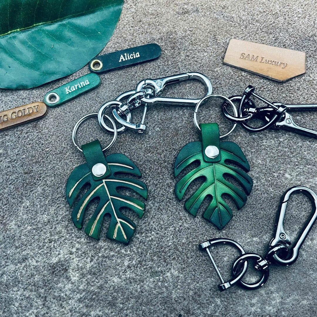 Monstera Leaf Keychain Leather Accessories Hook Key Fob Bag Wallet ...