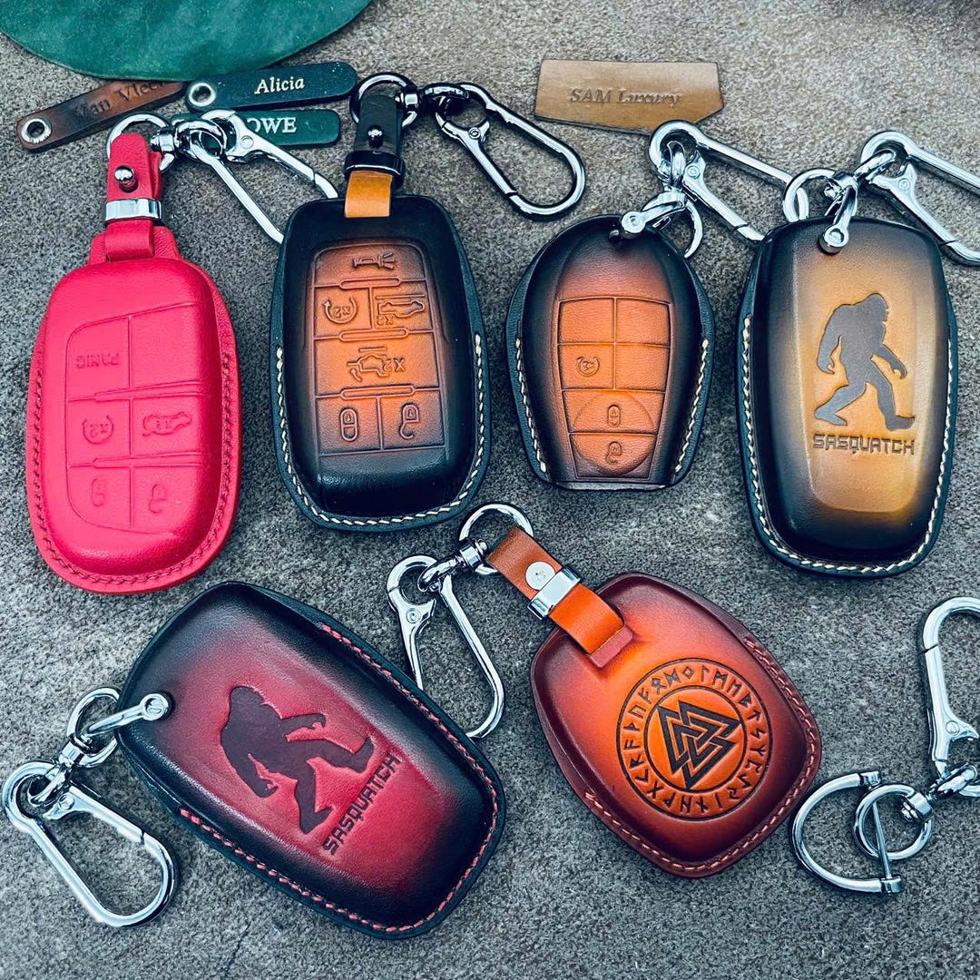 Leather Key Fob Cover Case Fit for Ram 1500 2500 Sport Horn Goat ...
