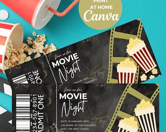Editable Movie Night Printable Ticket Movie Night Invitations DIY Movie ...