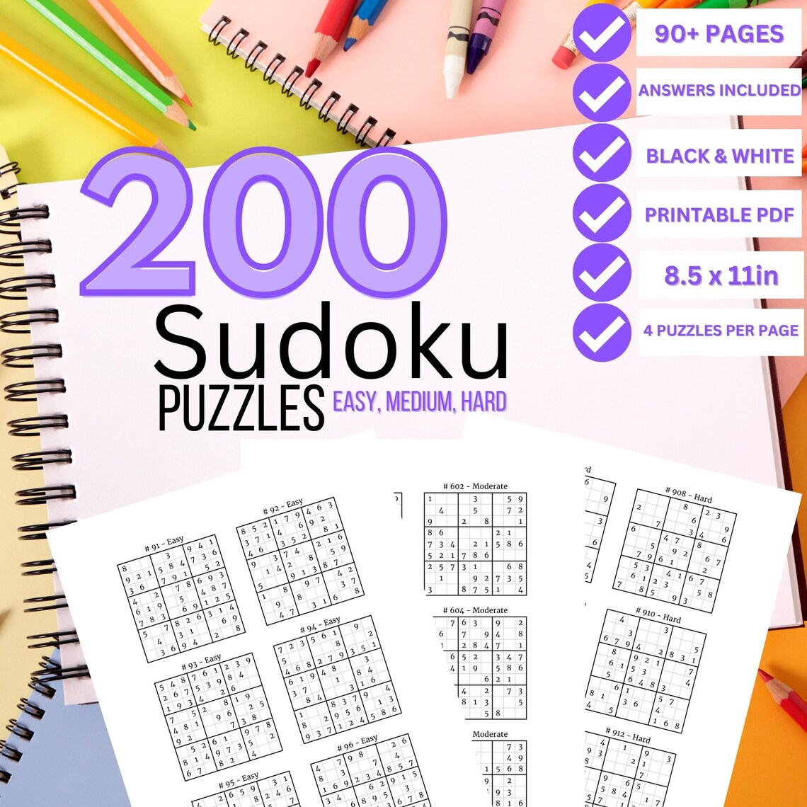 Sudoku Puzzles for Adults Sudoku Printable Digital Workbook Puzzle Book ...