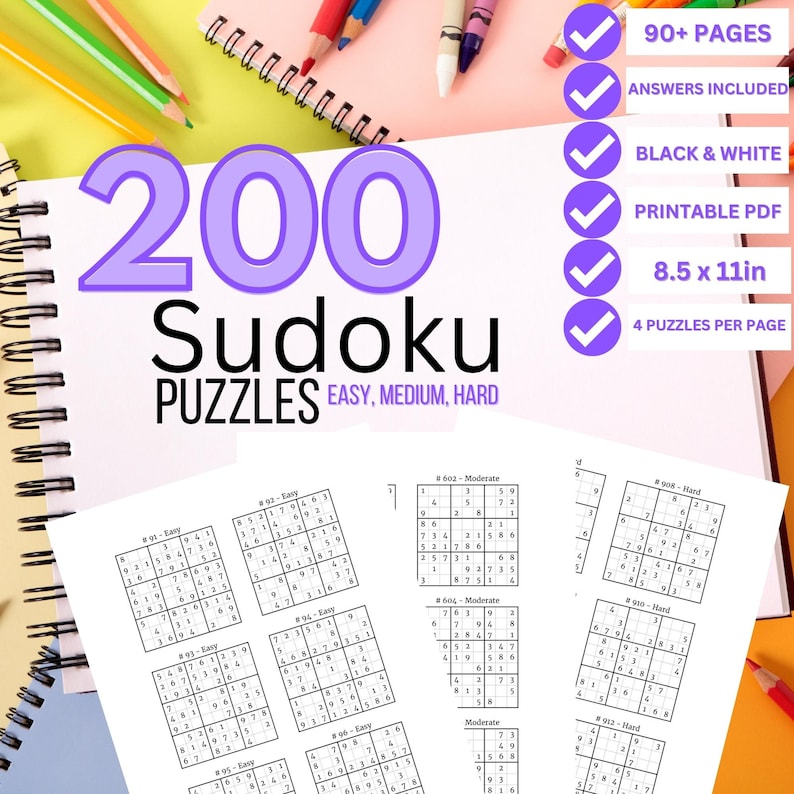 Sudoku Puzzles for Adults Sudoku Printable Digital Workbook Puzzle Book ...