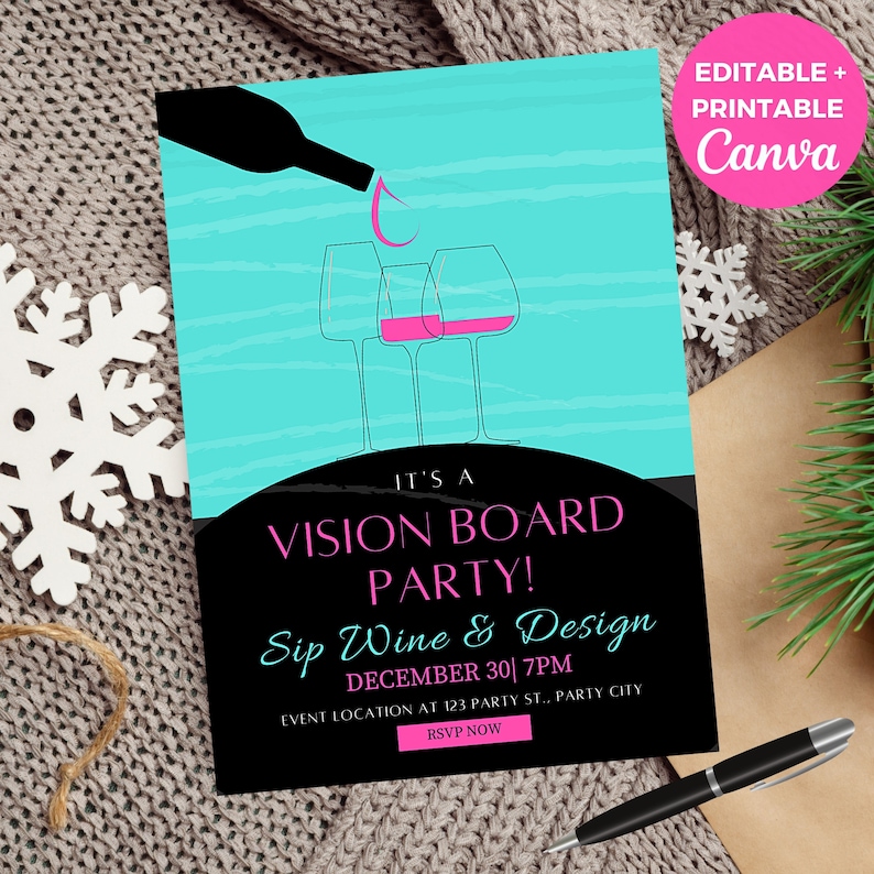 Vision Board Party Invitation Template Vision Board Template Vision ...