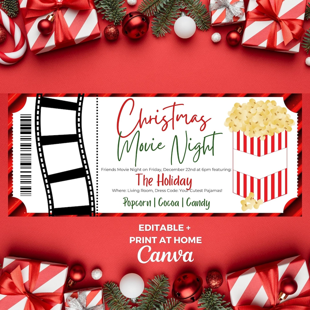 Editable Christmas Movie Night Printable Movie Night Invitations DIY ...